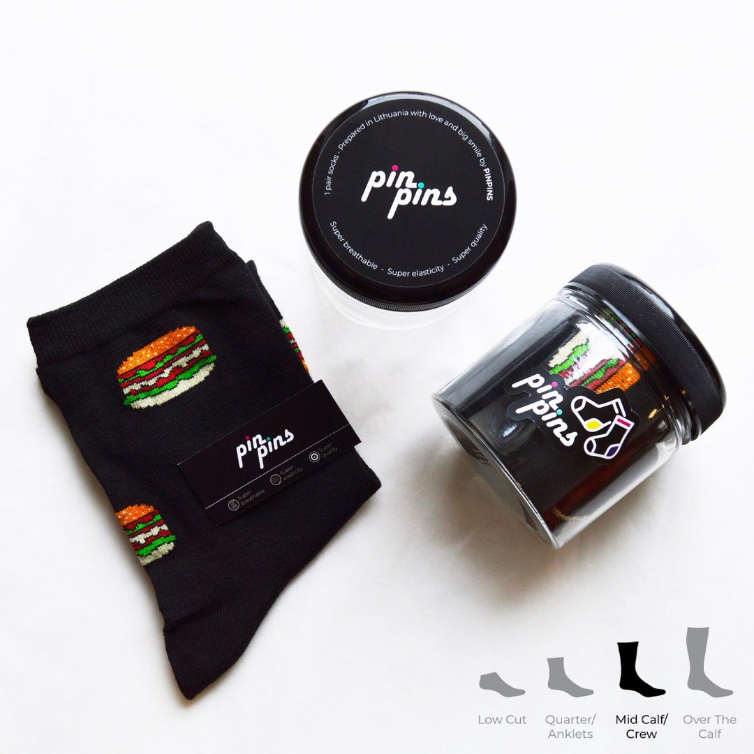 Burger Fast Food Pattern Black Women Socks Gift, Embroidered Casual ...