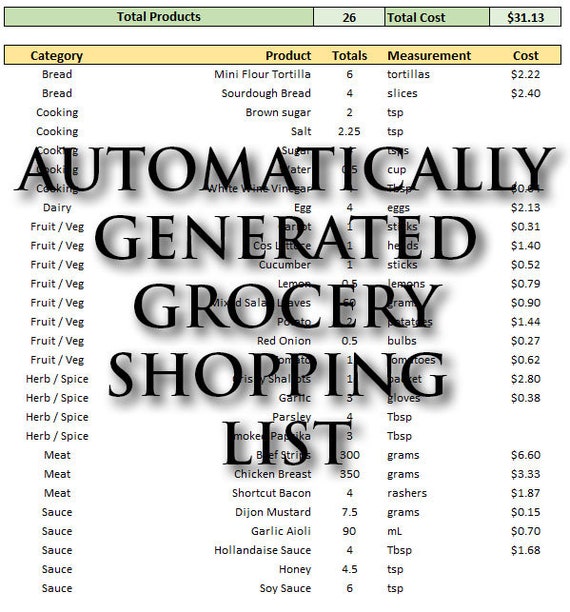 Simple Grocery List Generator Spreadsheet for Excel Shopping | Etsy Simple Grocery List Generator Spreadsheet for Excel Shopping | Etsy
