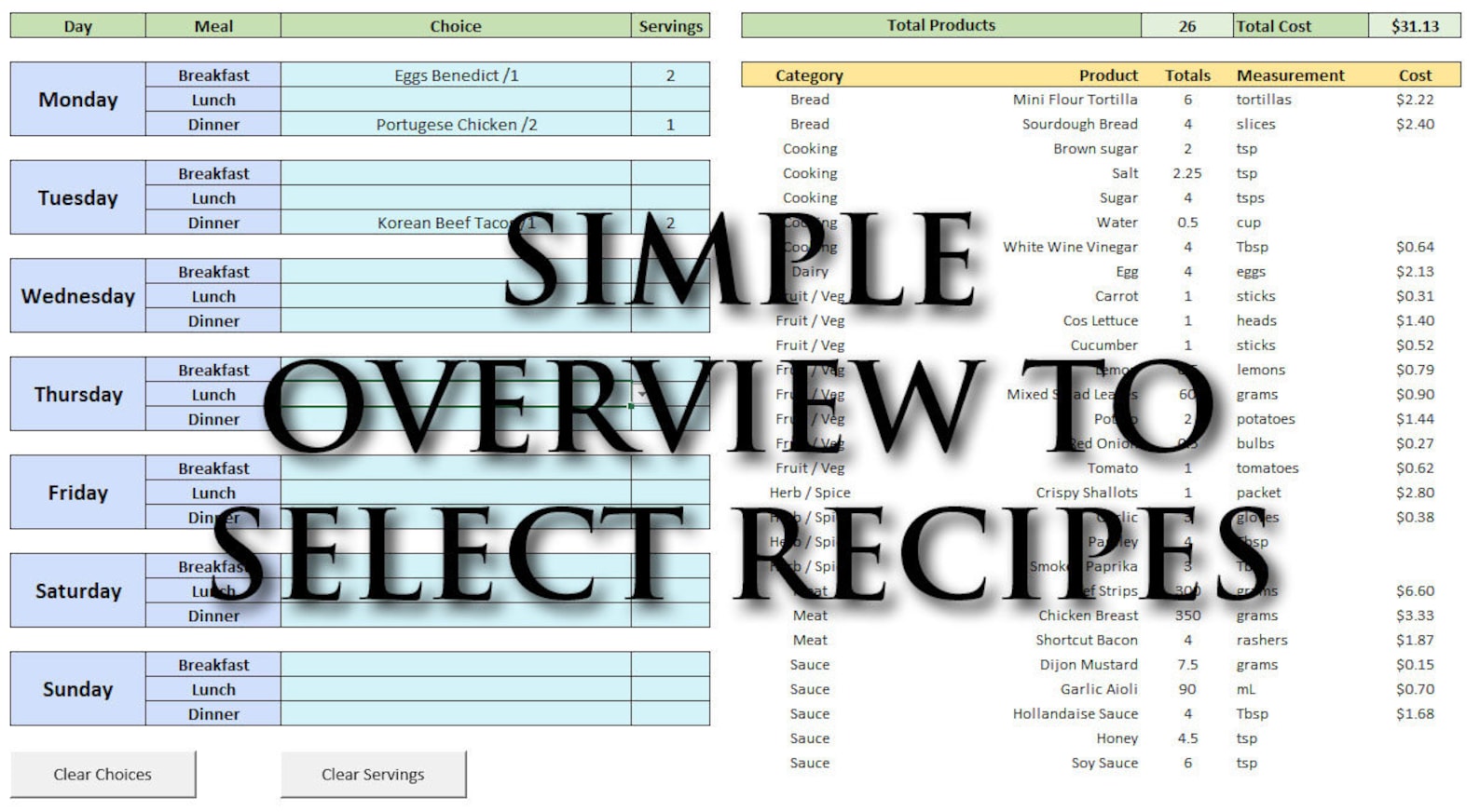 Simple Grocery List Generator Spreadsheet for Excel Shopping | Etsy Simple Grocery List Generator Spreadsheet for Excel Shopping | Etsy