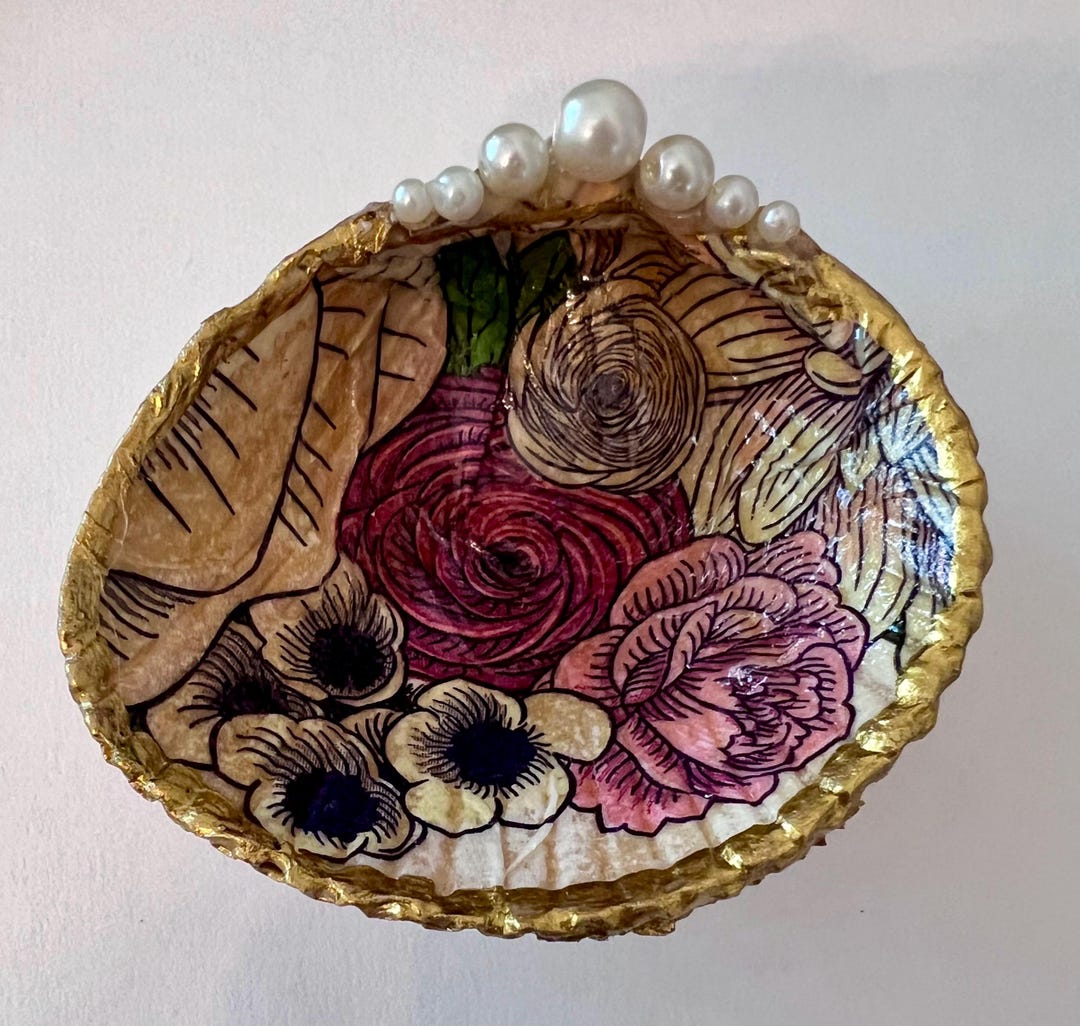 Cockle Shell Floral Decopodge Ring Trinket Dish - Etsy
