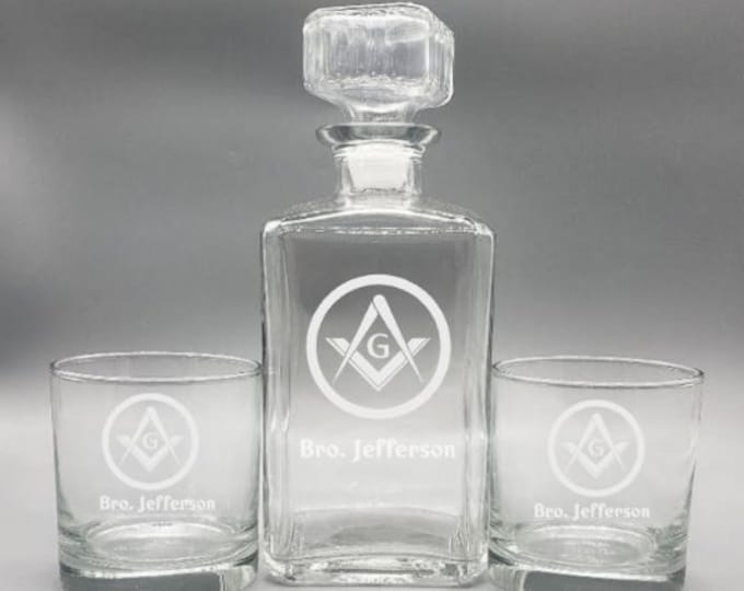 Masonic Whiskey Gift, Free Mason Whiskey Decanter Gift Set, Masonic ...