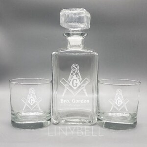 Masonic Whiskey Gift, Free Mason Whiskey Decanter Gift Set, Masonic ...