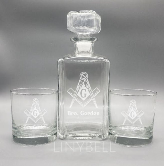 Masonic Whiskey Gift, Free Mason Whiskey Decanter Gift Set, Masonic ...