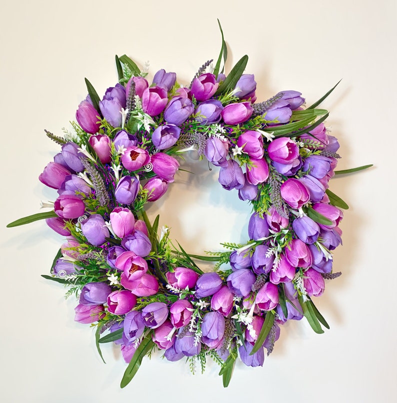 Purple Tulip Wreath, Spring Front Door Wreath, Spring Wreath, Floral ...