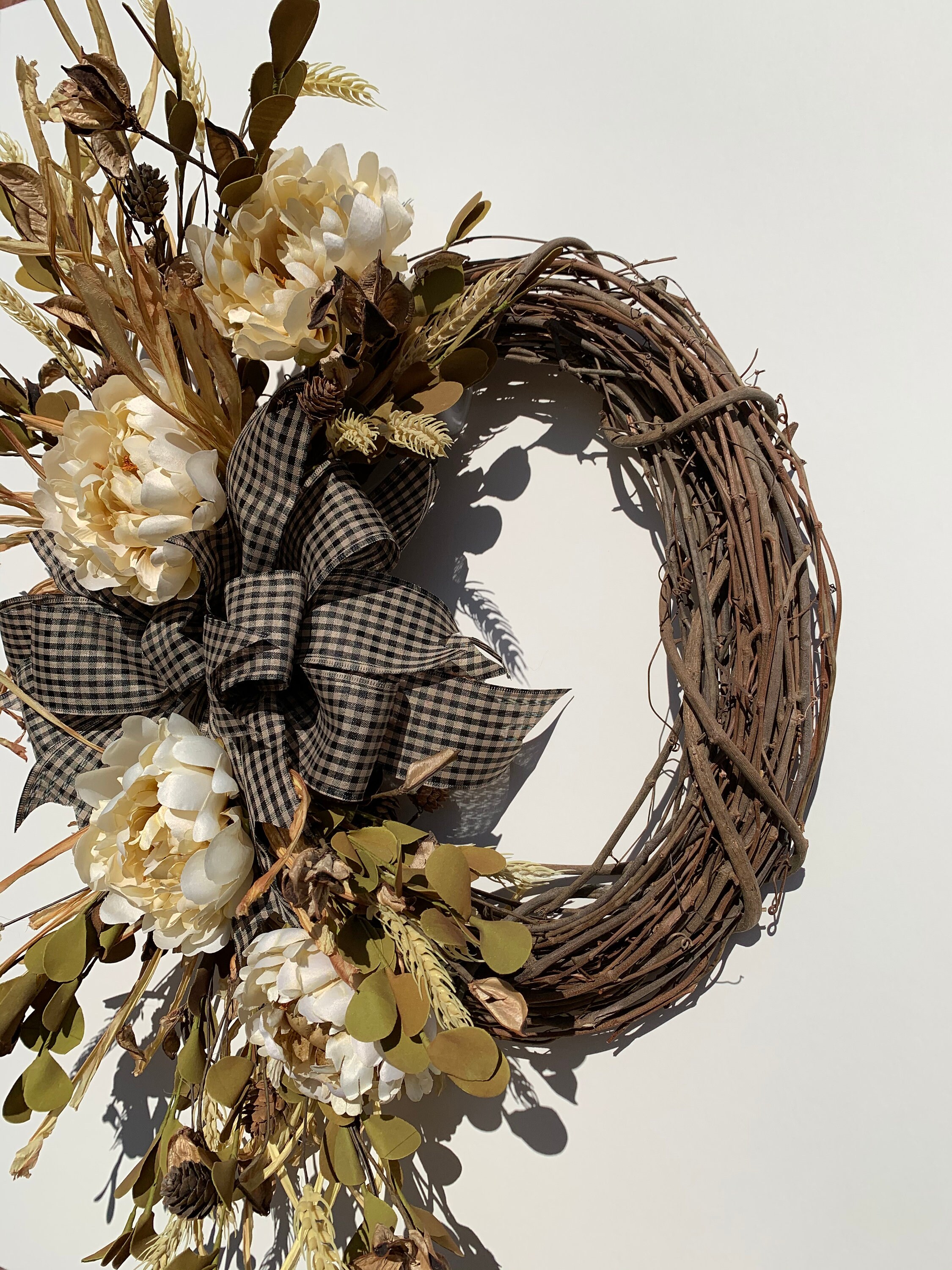Neutral Farmhouse Grapevine Wreath Farmhouse Decor Fall | Etsy
