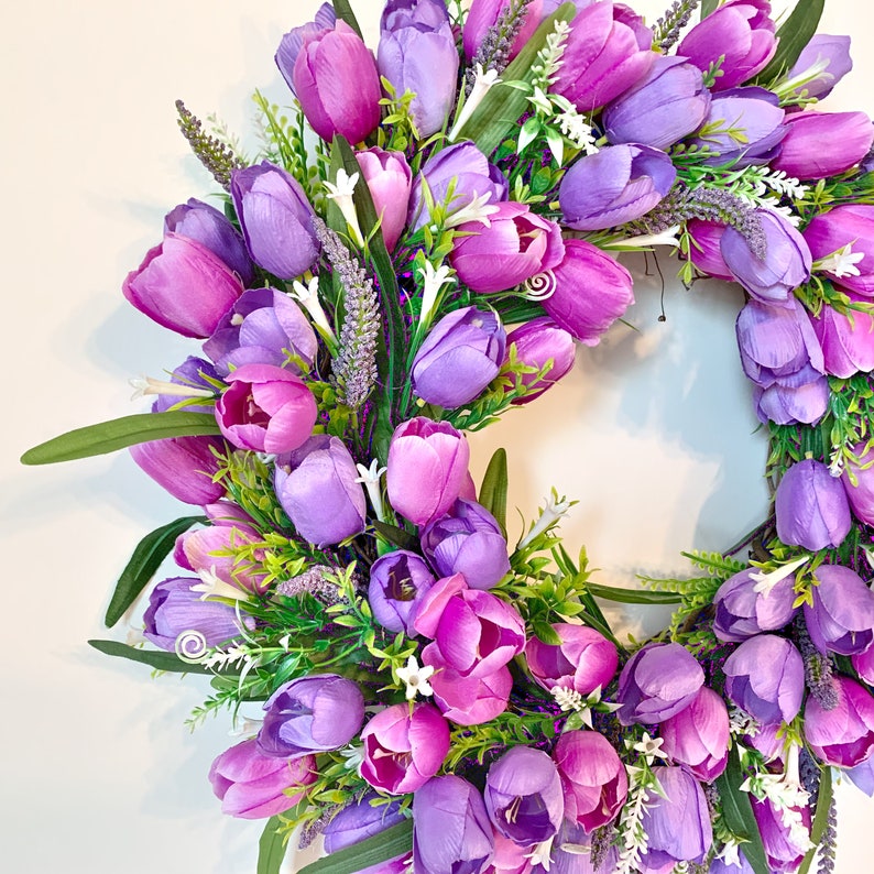 Purple Tulip Wreath, Spring Front Door Wreath, Spring Wreath, Floral ...