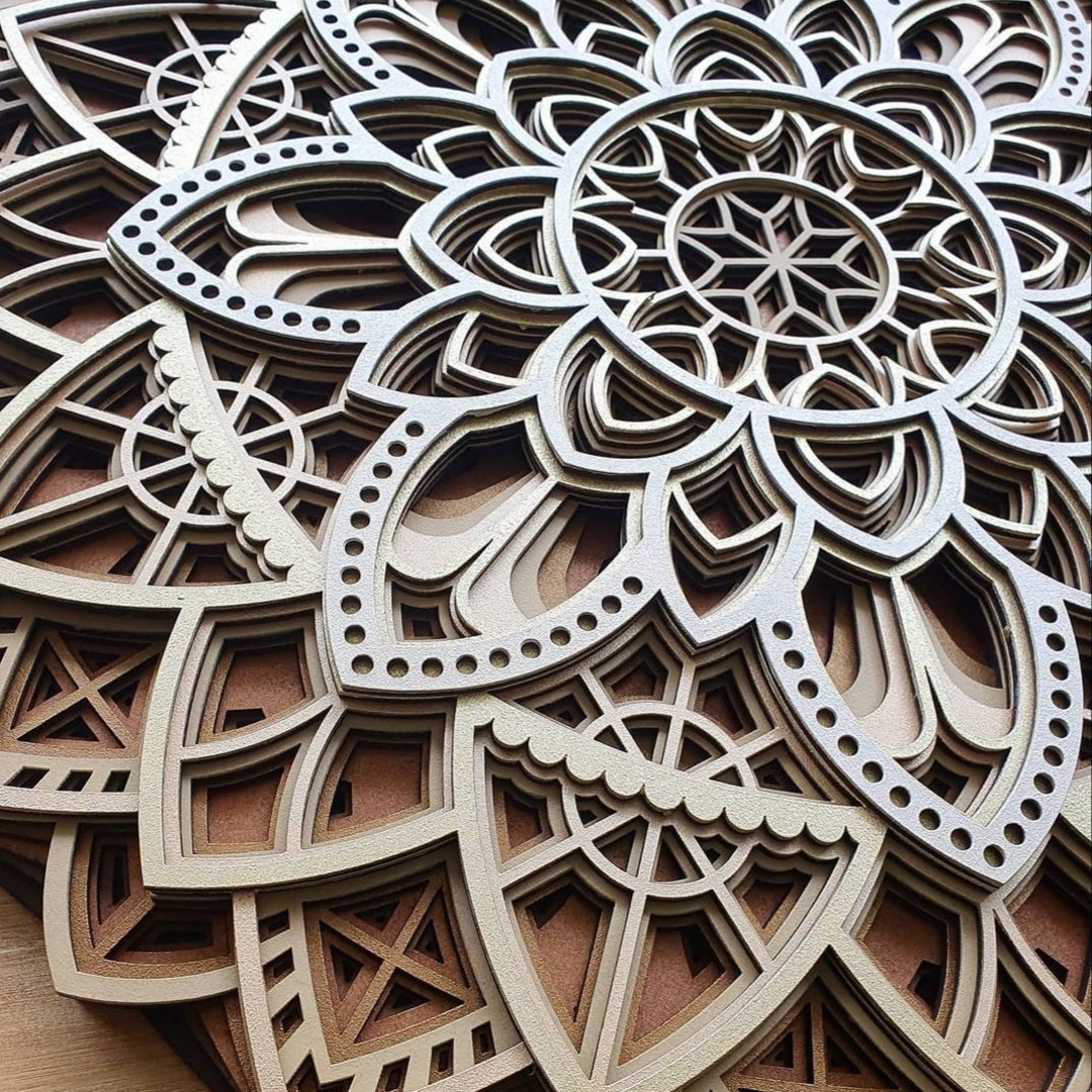 3d geschichtetes Mandala,spirituelle Wandkunst, Holzdekor, Wandbehang ...
