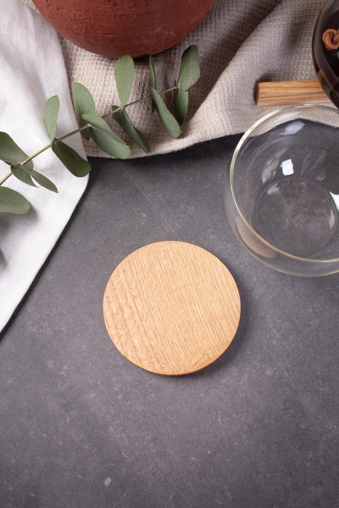 Handcrafted Round Oak Coaster: Minimalist Japandi Table Accent - Etsy