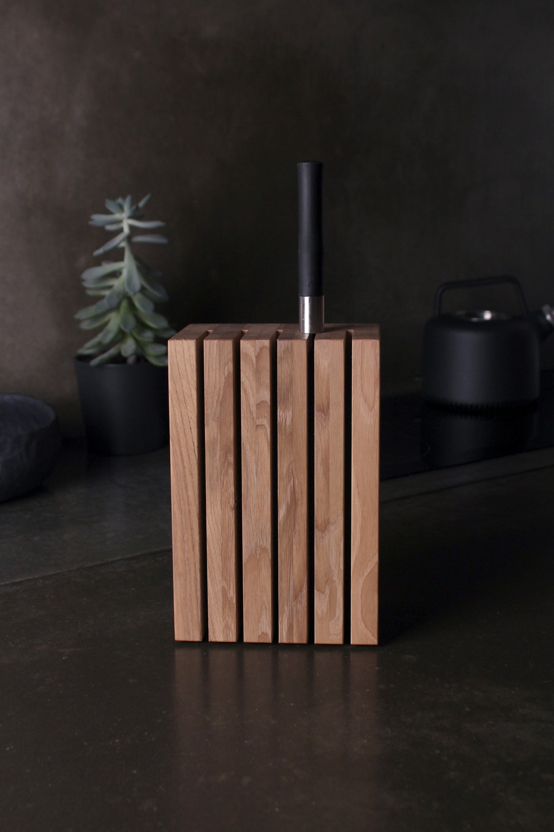 Magnetic Knife Block Oak Knife Block Modern Walnut Kitchen Knife Rack ...