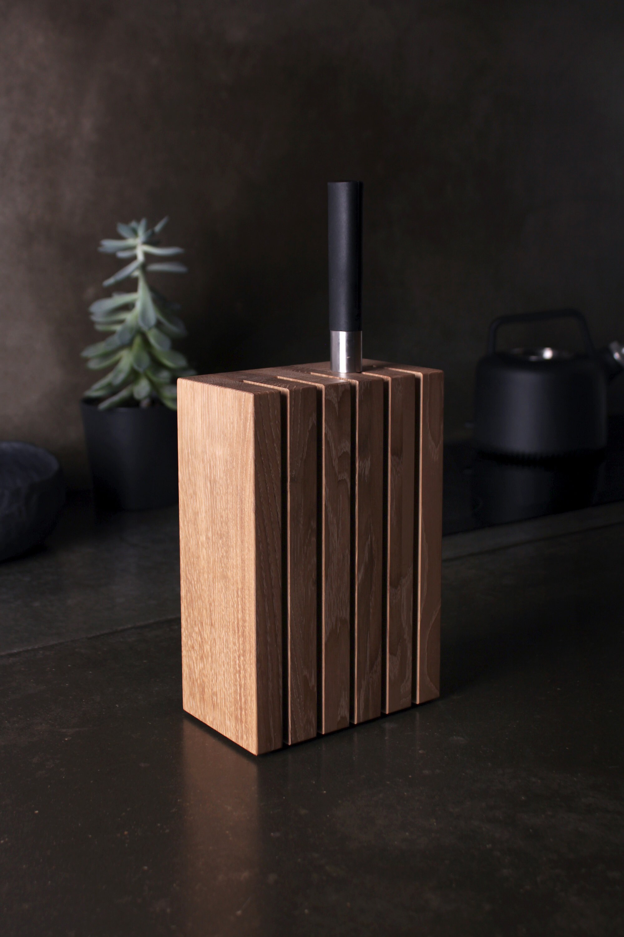 Magnetic Knife Block Oak Knife Block Modern Walnut Kitchen Knife Rack ...