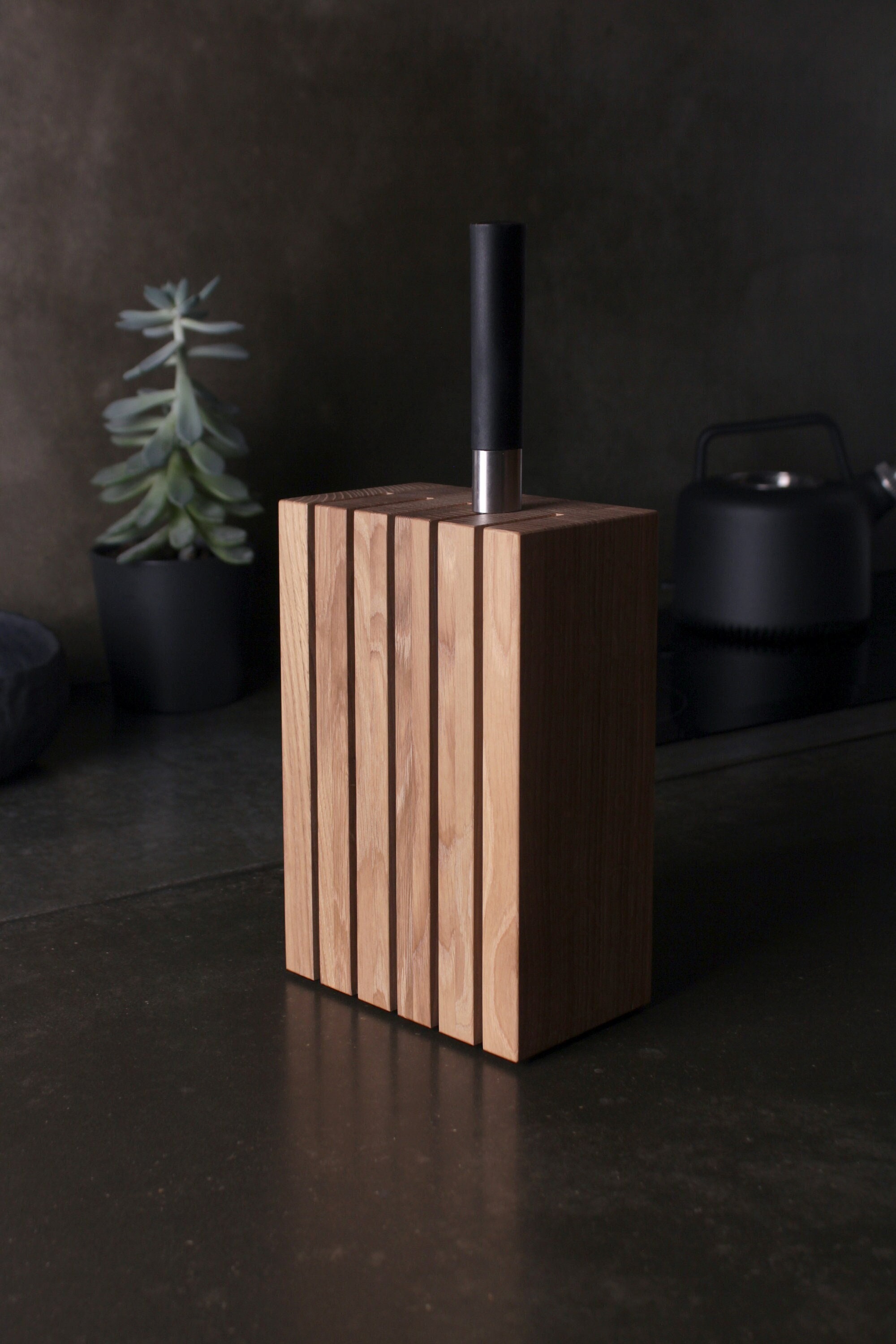 Magnetic Knife Block Oak Knife Block Modern Walnut Kitchen Knife Rack ...