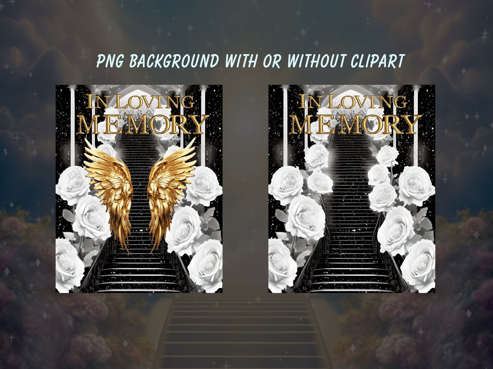 In Loving Memory PNG, Black Gold Heaven's Stairway Memorial Background ...