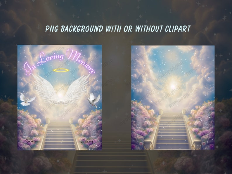 İn Loving Memory PNG, Blue Sky Background, Heaven Gate Stairway Memorial Background, Funeral ...