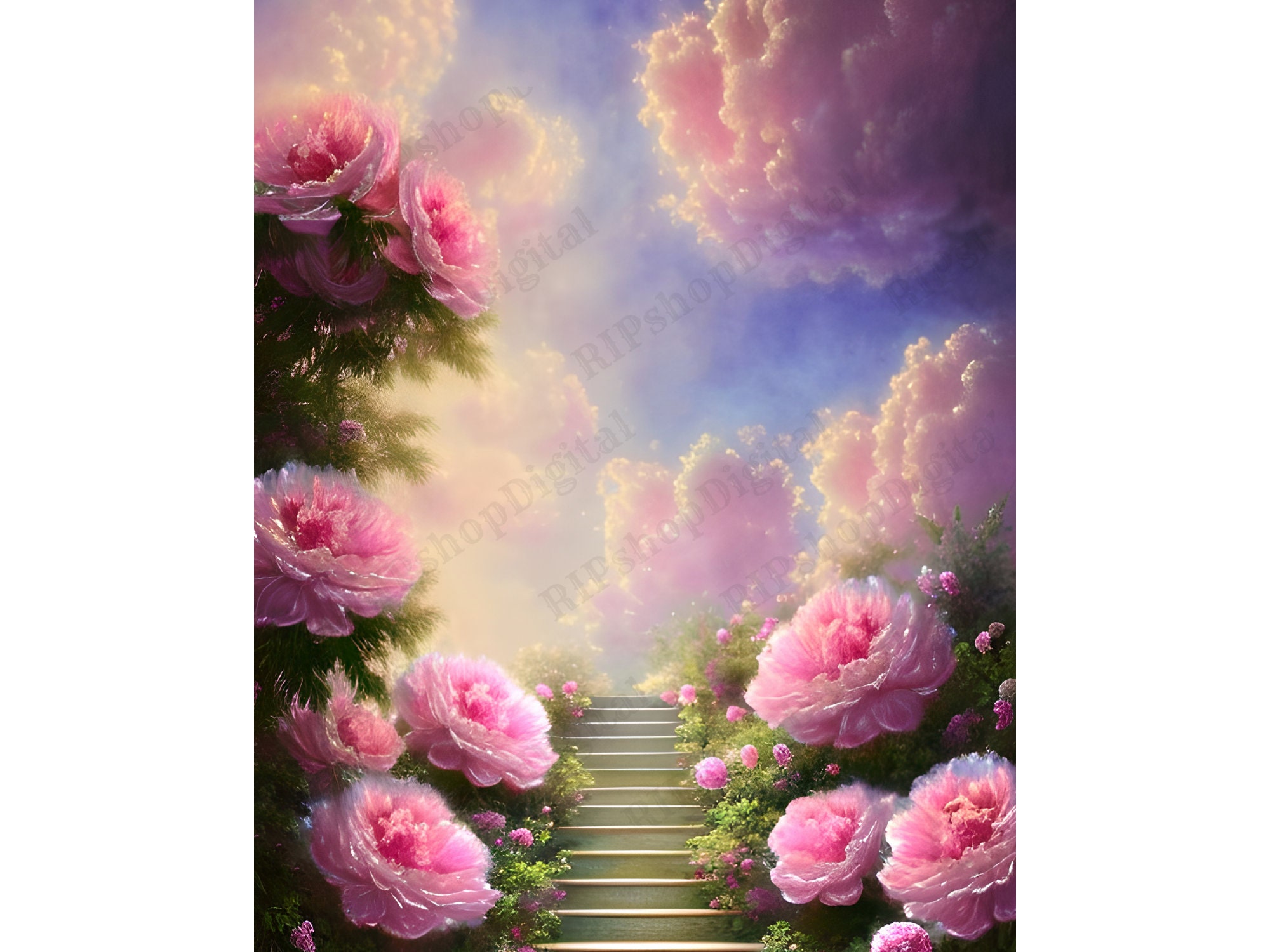 In Loving Memory PNG - Pink Rose Heaven Gate Stairway Memorial on Blue ...