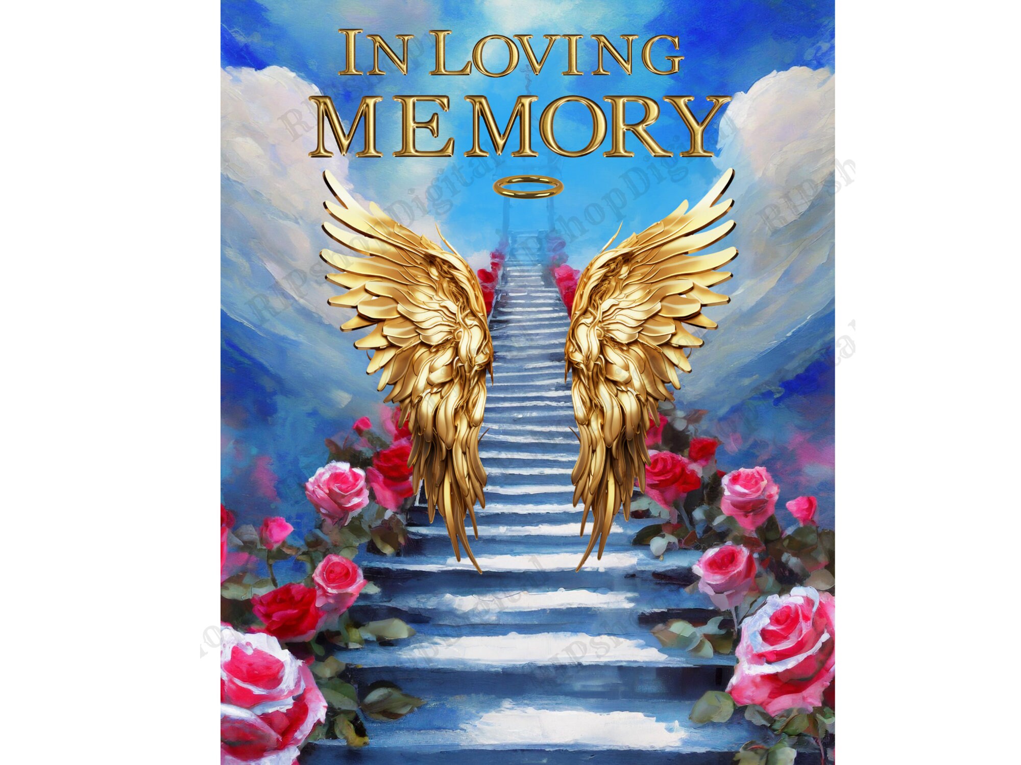 In Loving Memory PNG, Red Rose Gold Heaven's Stairway Memorial ...