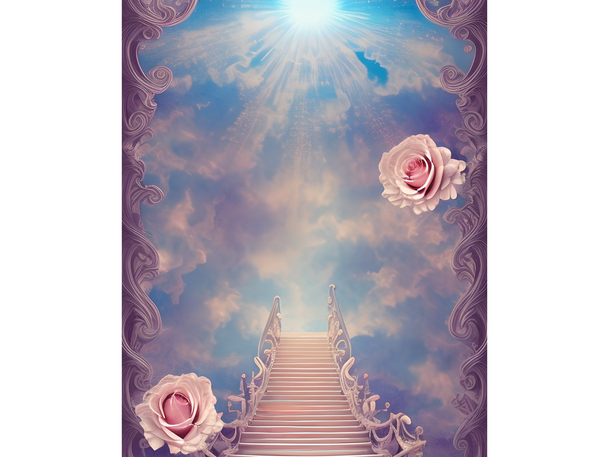Rest in Heaven Background, Pink Rose Heaven Gate Stairway Memorial PNG ...