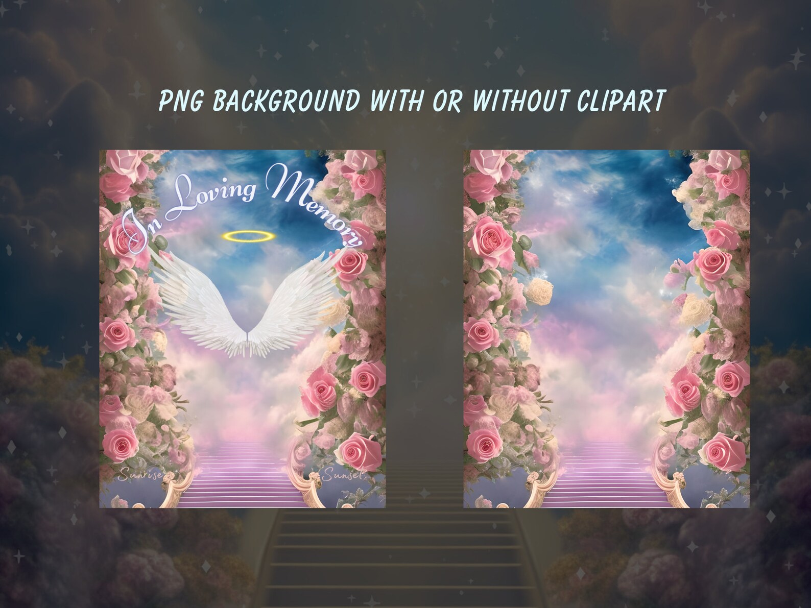 İn Loving Memory PNG, Pink Rose Heaven Gate Stairway Memorial ...