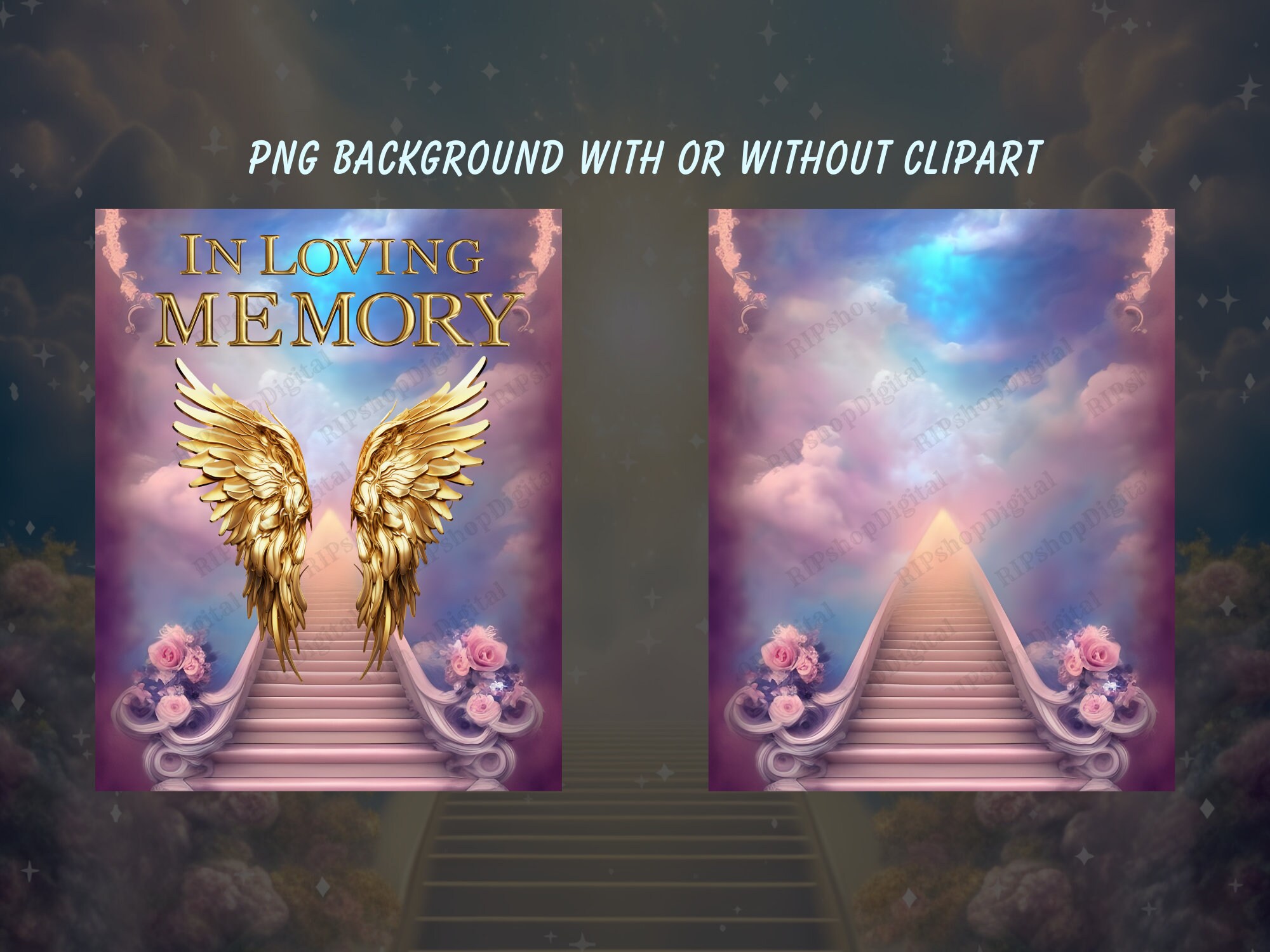 Gold in Loving Memory PNG, Pink Gold Heaven's Stairway Memorial ...