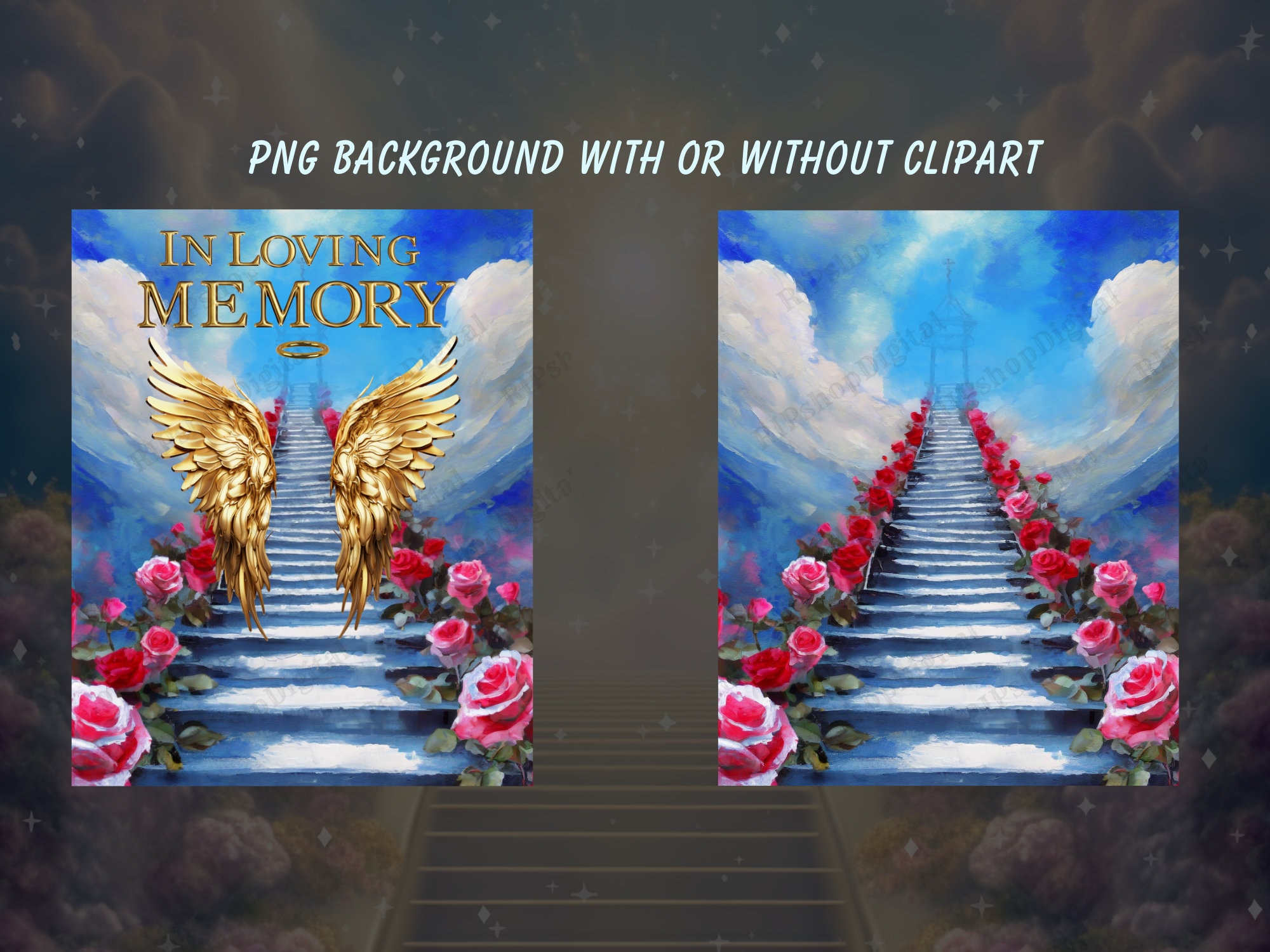 In Loving Memory PNG, Red Rose Gold Heaven's Stairway Memorial ...