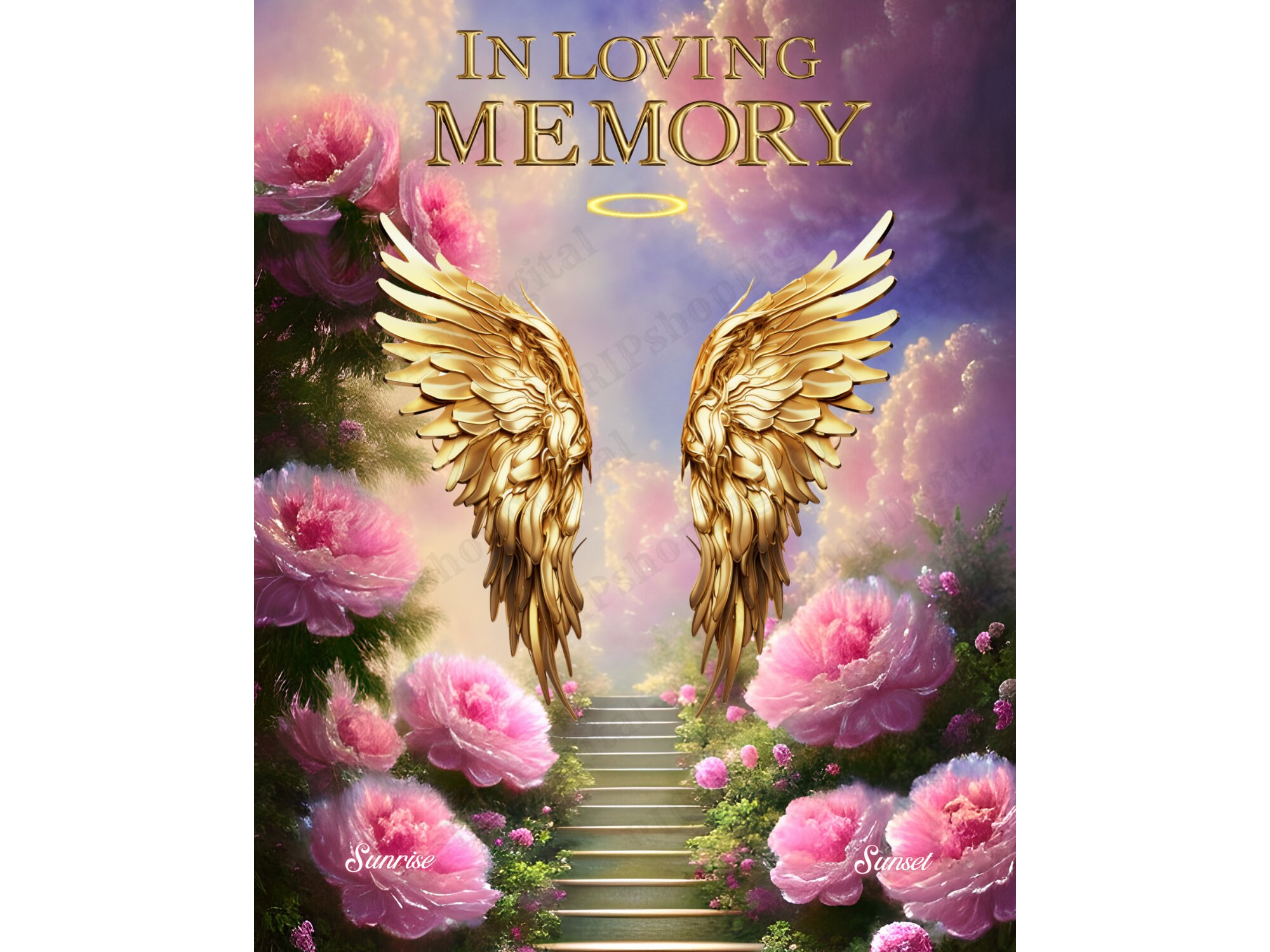 In Loving Memory PNG - Pink Rose Heaven Gate Stairway Memorial on Blue ...