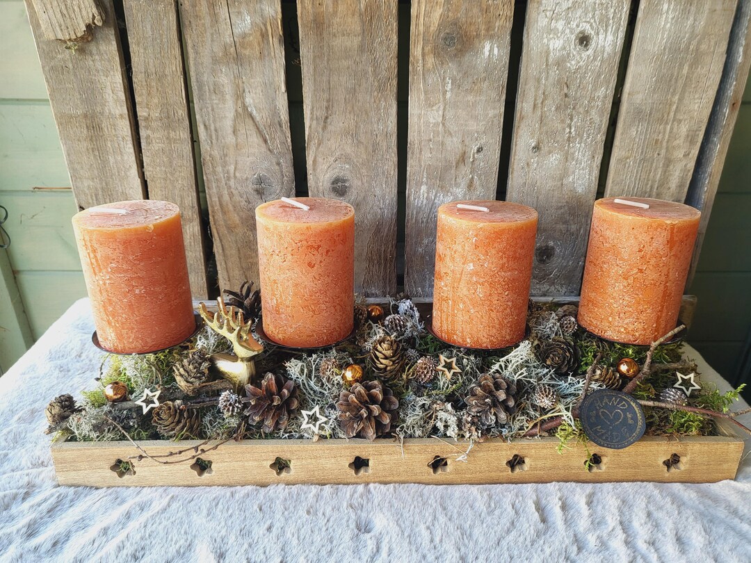 Advent Wreath Advent Christmas Winter Tray Cognac Deer Gold - Etsy UK
