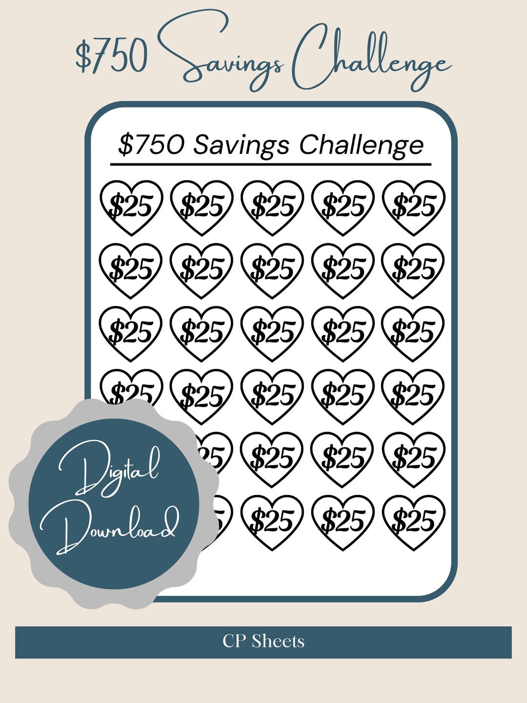 750 Savings Challenge, 30 Day Challenge - Etsy