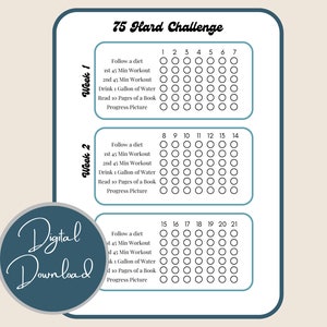 75 Hard Challenge, Printable 75 Hard Tracker, Habit Tracker, Progress ...