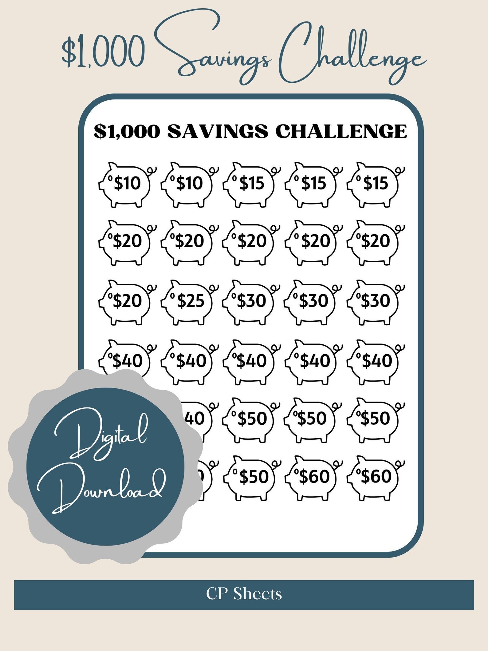 1000 Savings Tracker - SAVINGS CHALLENGE - Vacation Fund - Etsy