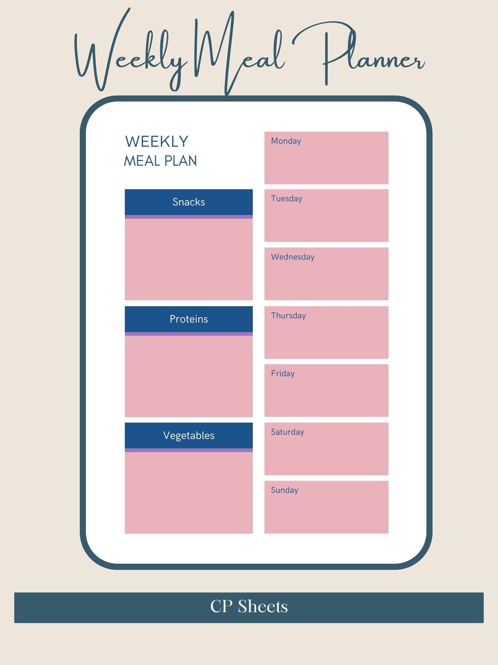 Printable Weekly Menu Planner - Menu Planner - PDF - JPG - Etsy