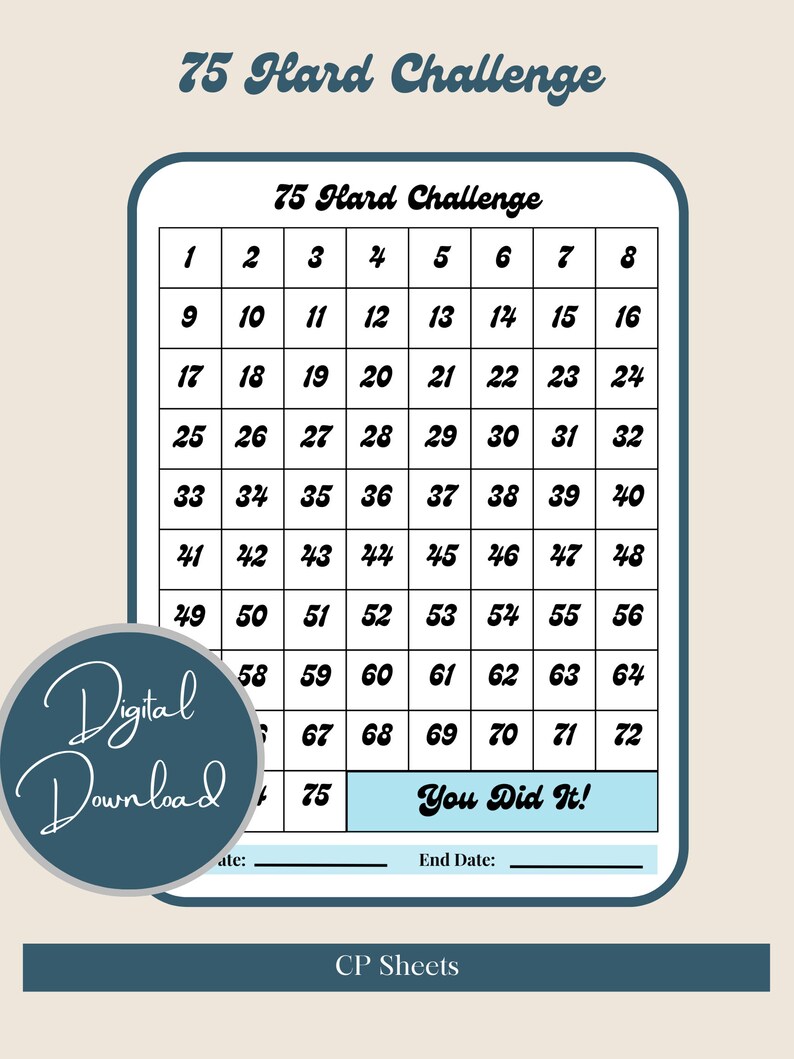 75 Hard Challenge, Printable 75 Hard Tracker, Habit Tracker, Progress ...