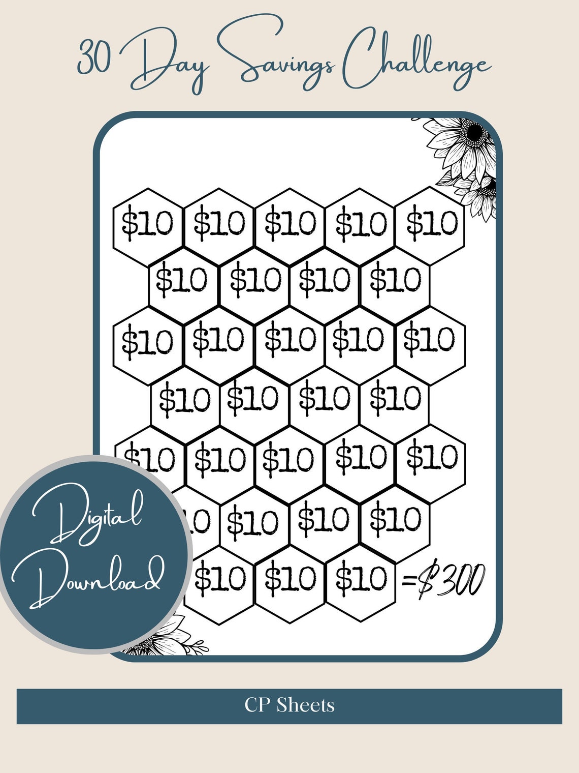 300 Savings Challenge, 30 Day Savings Challenge, Letter Size, Digital ...