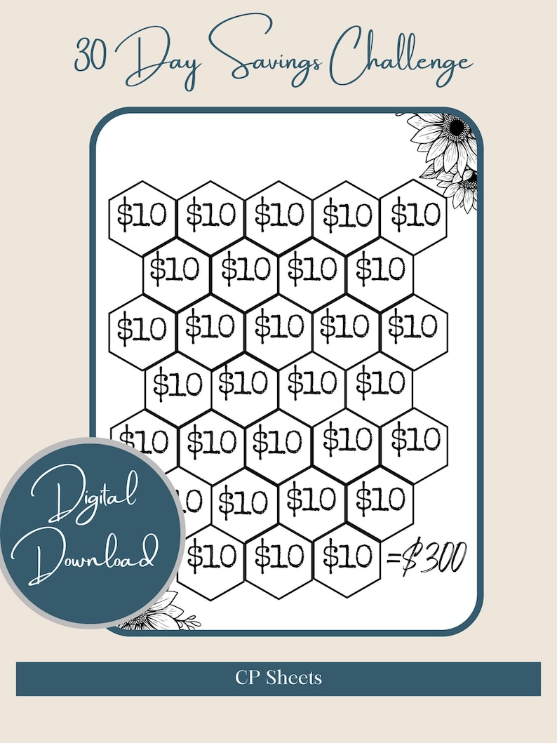 300 Savings Challenge, 30 Day Savings Challenge, Letter Size, Digital ...