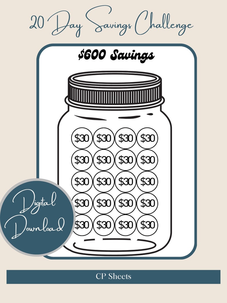 Save 600 in 20 Days, Savings Challenge, Vacation Fund, Holiday Fund ...