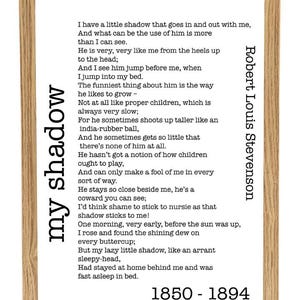 My Shadow by Robert Louis Stevenson, Quote, Gifts for Artists, Poetry ...