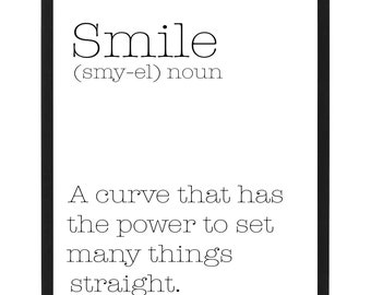Smile Definition Print, Dictionary Poster, Quote Wall Art, Cute ...