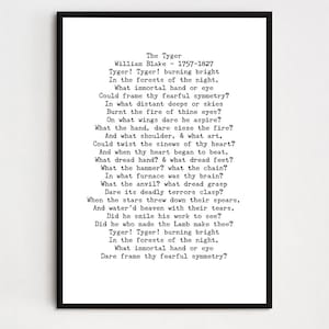 The Tiger Poem William Blake Print Poster - Etsy
