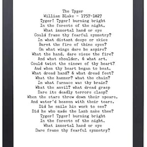 The Tiger Poem William Blake Print Poster - Etsy