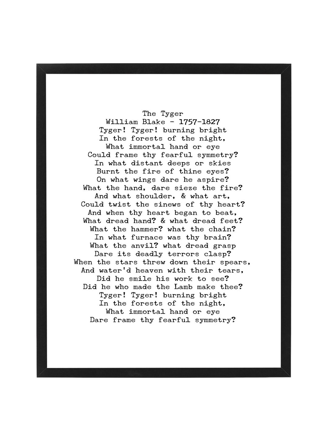 The Tiger Poem William Blake Print Poster - Etsy