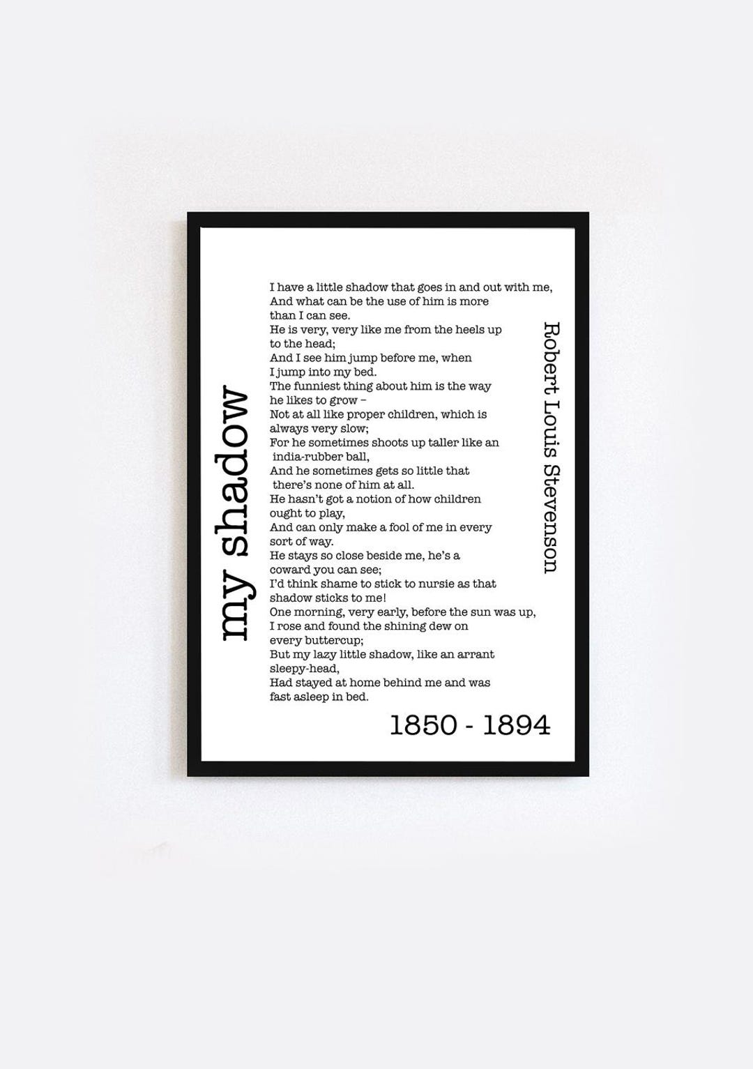 My Shadow by Robert Louis Stevenson, Quote, Gifts for Artists, Poetry ...