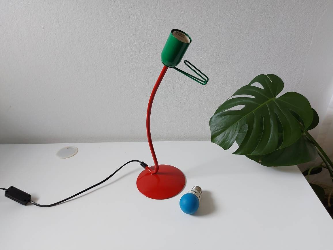 Vintage Memphis Style Desk Lamp, Red & Green Spotlight - Etsy