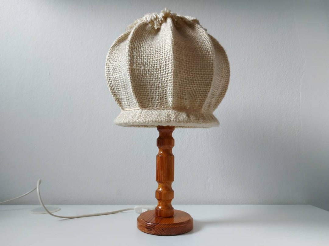 Large Vintage Table Lamp, Wood Wool Knitted Table Lamp, Desk Lamp, Boho ...