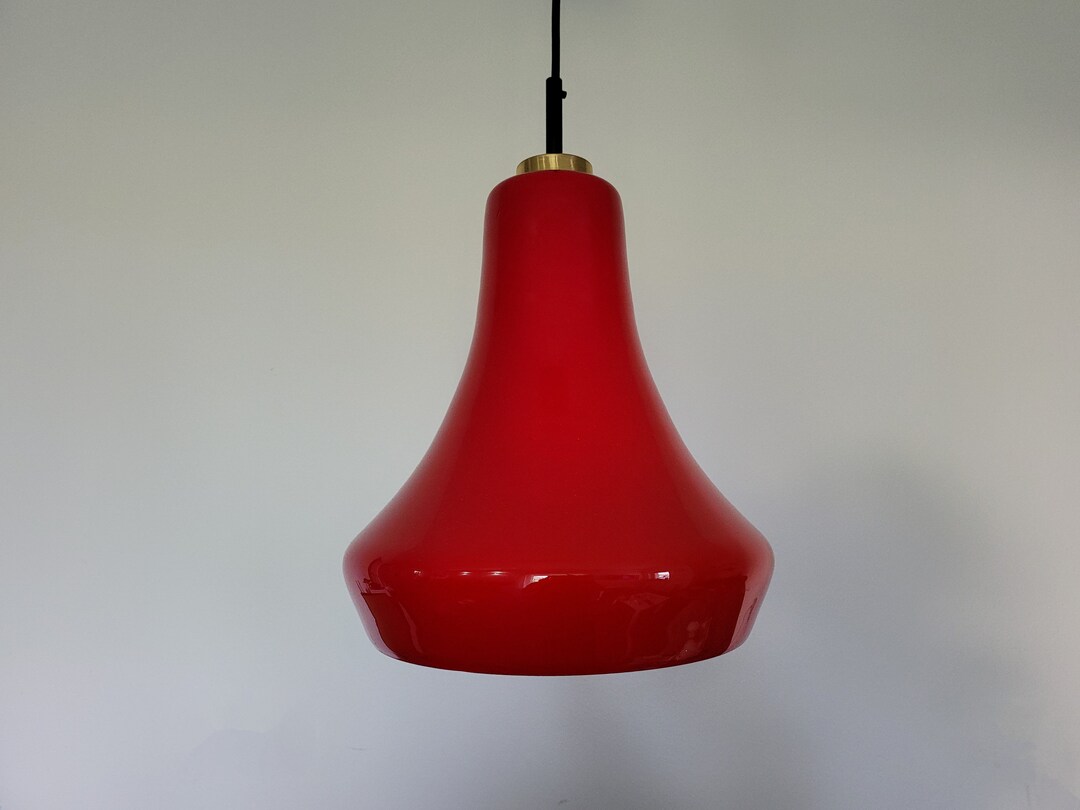 Vintage Pendant Light, Red Glass Ceiling Light, Hanging Lamp, Space Age ...