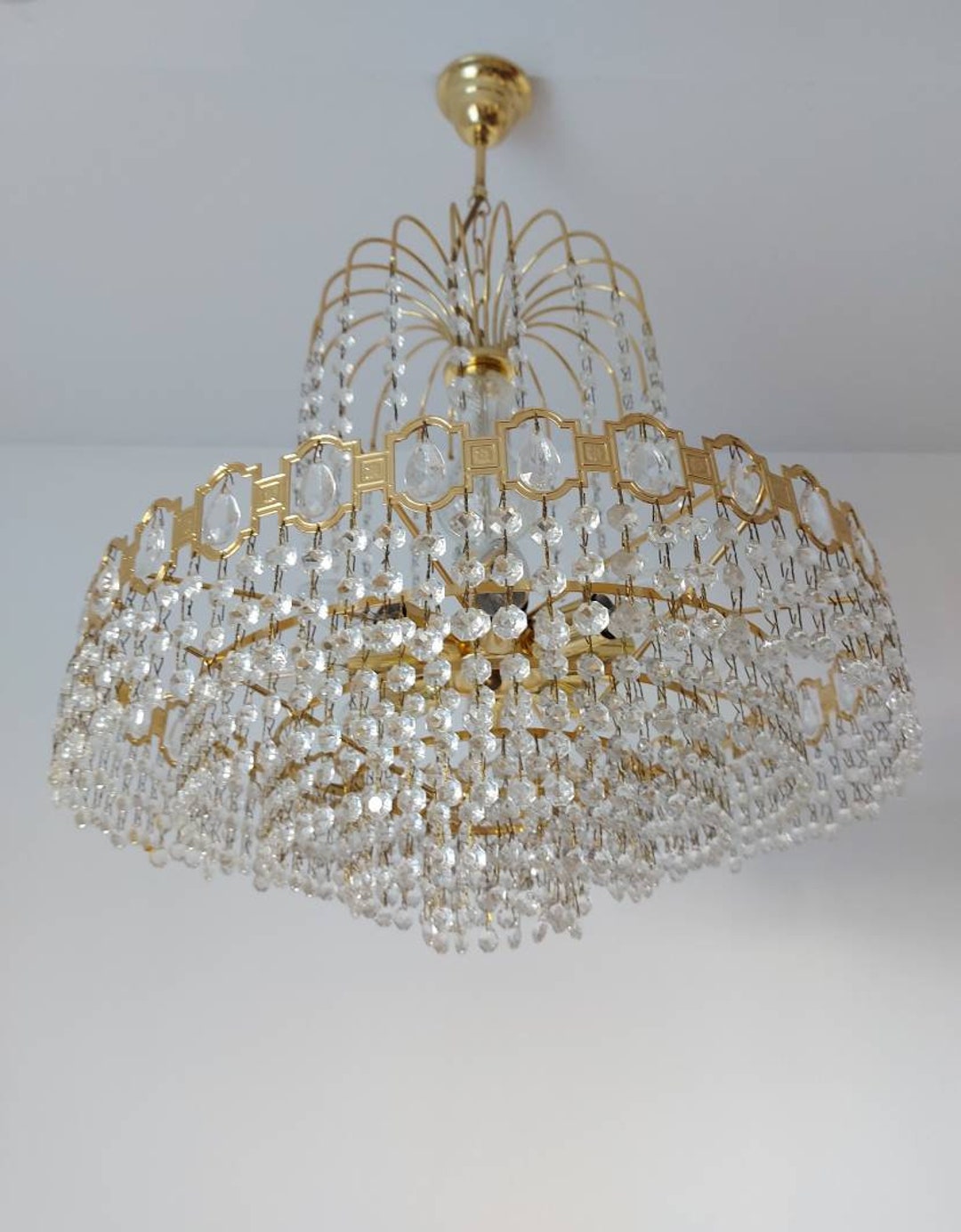 Large Vintage Crystal Wedding Cake Chandelier / Light Fixture / Pendant ...