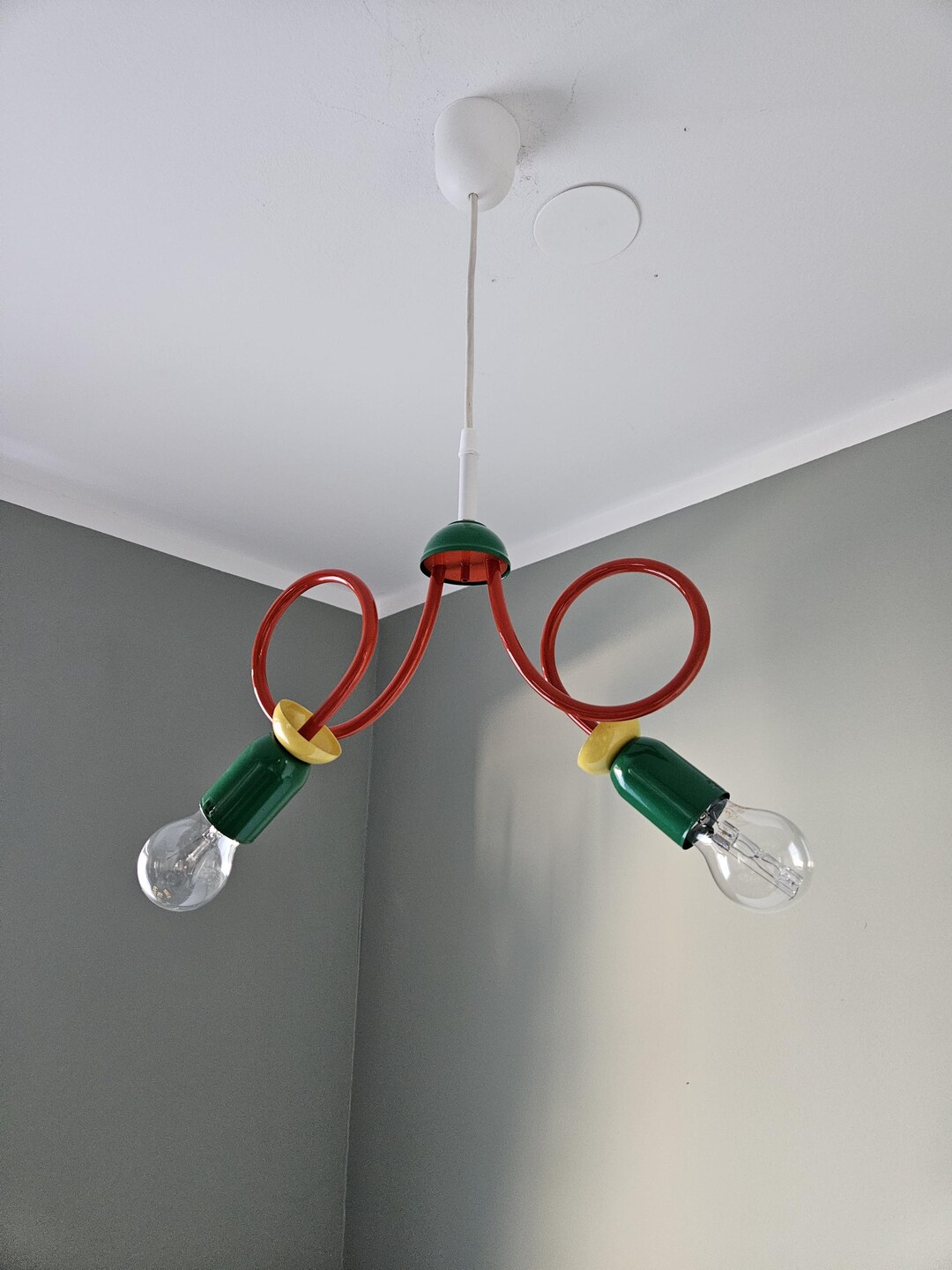 Vintage Memphis Style Pendant Light: Red, Green & Yellow Ceiling Lamp ...
