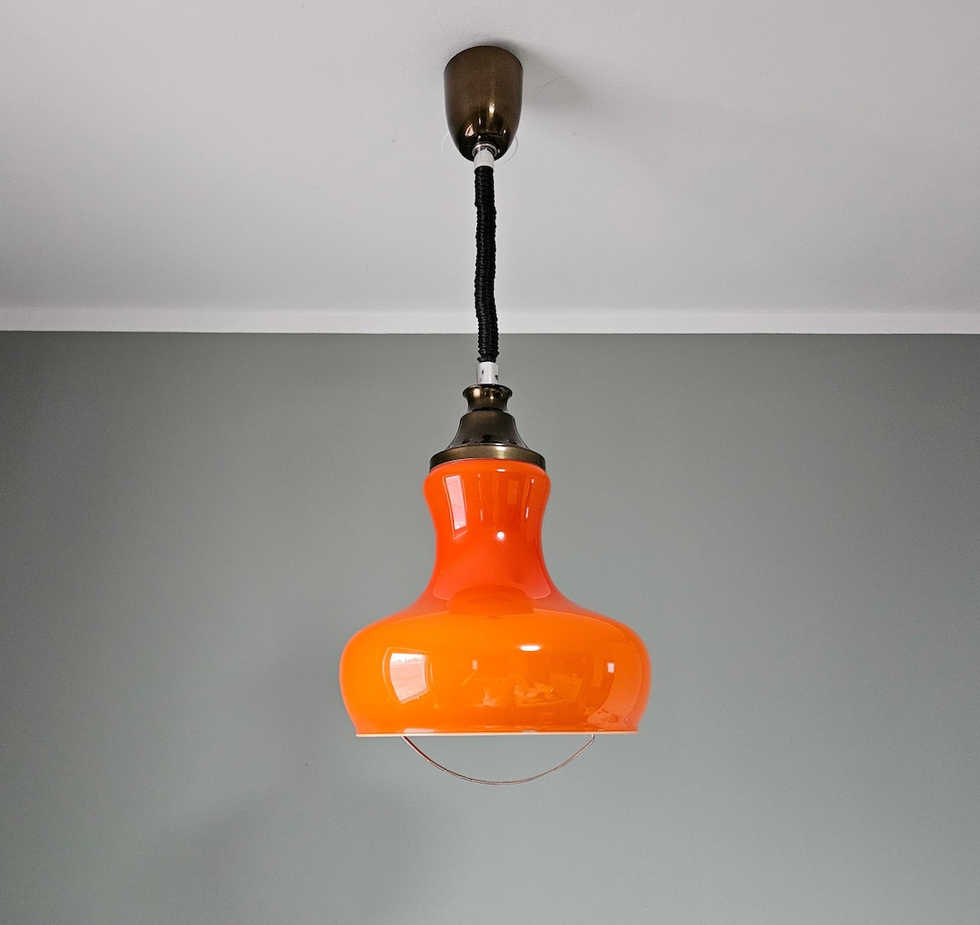 Retro Pendant Lamp / Vintage Glass Ceiling Lamp / Orange Hanging Lamp ...