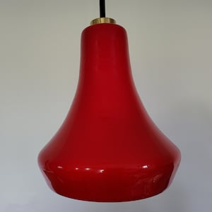 Vintage Pendant Light, Red Glass Ceiling Light, Hanging Lamp, Space Age ...