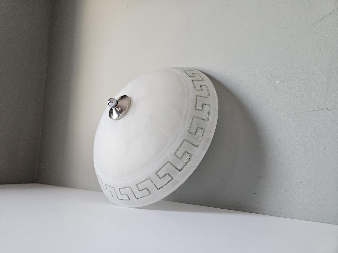 Vintage Greek Key Flush Mount Light: Frosted Glass Wall Sconce - Etsy