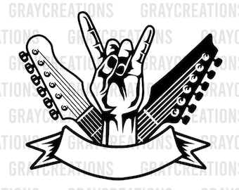 Rock and Roll Music SVG Guitar SVG Rock Hand Sign Svg Rock N Roll SVG ...