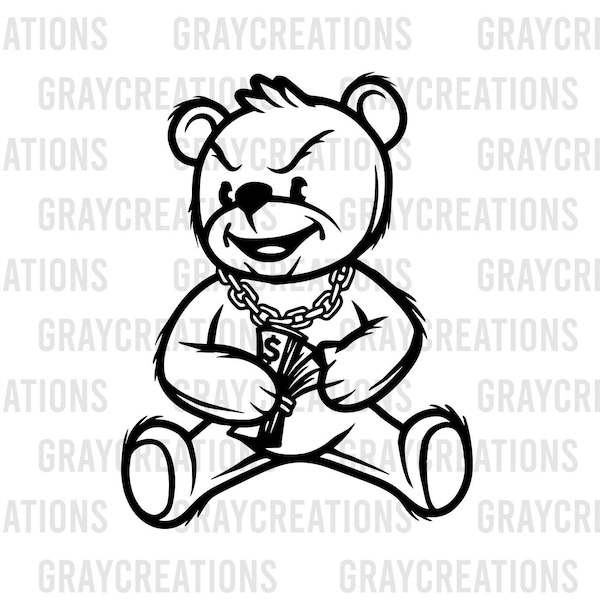 Gangster Teddy Bear Drawing - Etsy