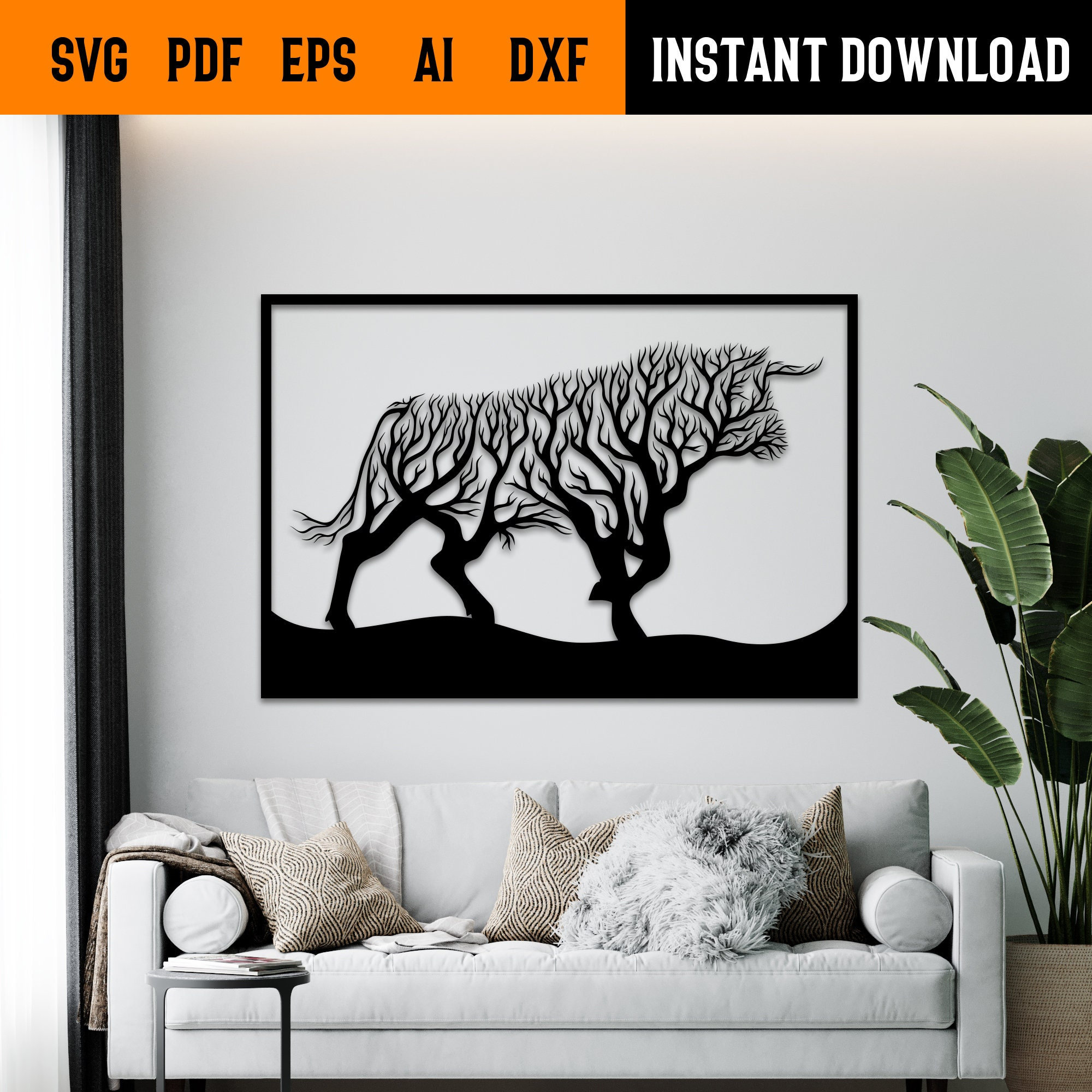 Bull wall art svg,dxf, EPS,AI y PDF files.plasma cut file,wall art dxf ...